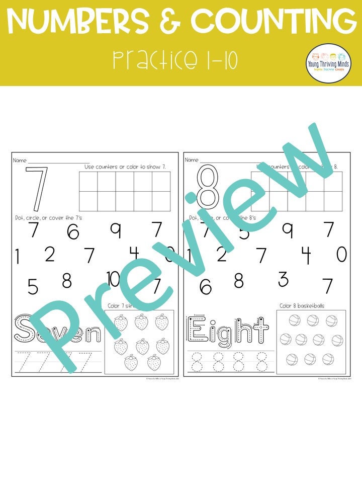 Preschool Pre K Kindergarten Numbers and Counting Practice- Instant ...