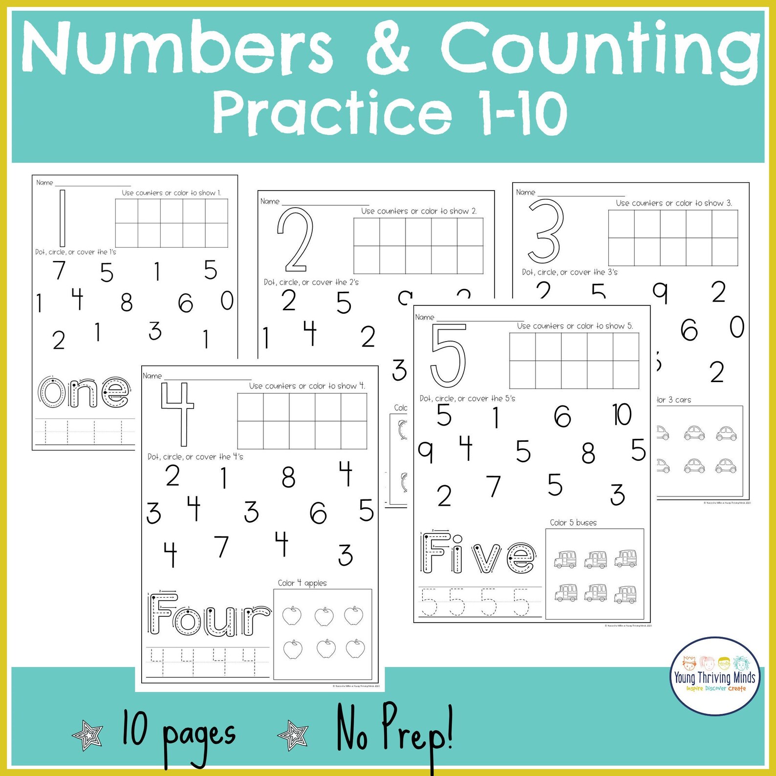 Preschool Pre K Kindergarten Numbers and Counting Practice- Instant ...