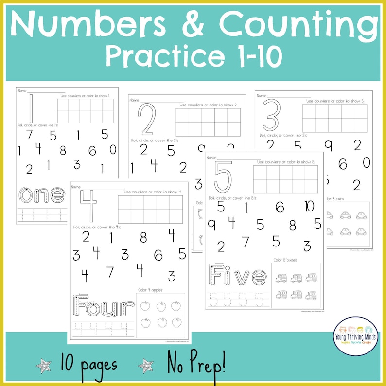 Preschool Pre K Kindergarten Numbers and Counting Practice- Instant ...