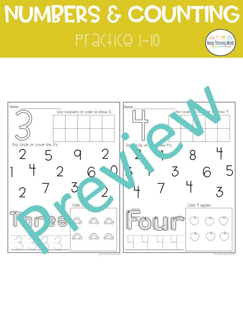 Preschool Pre K Kindergarten Numbers and Counting Practice- Instant ...