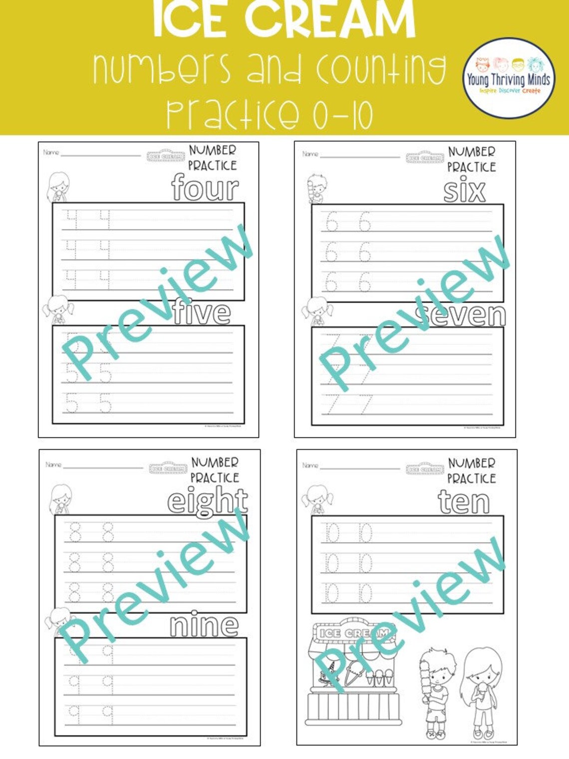 Preschool Pre K Kindergarten Numbers and Counting Math Bundle Ice Cream ...