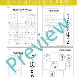 Apple Theme Pre K Activity Printable Numbers & Counting, Alphabet ...