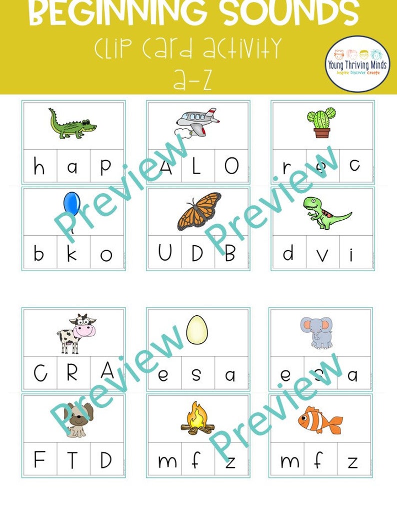 Alphabet & Beginning Sound Clip Card Activity A-Z Printable - Etsy