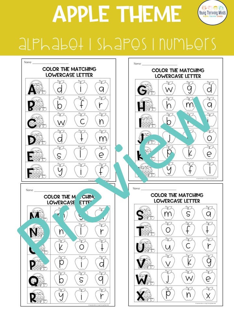 Apple Theme Pre K Activity Printable Numbers & Counting, Alphabet ...