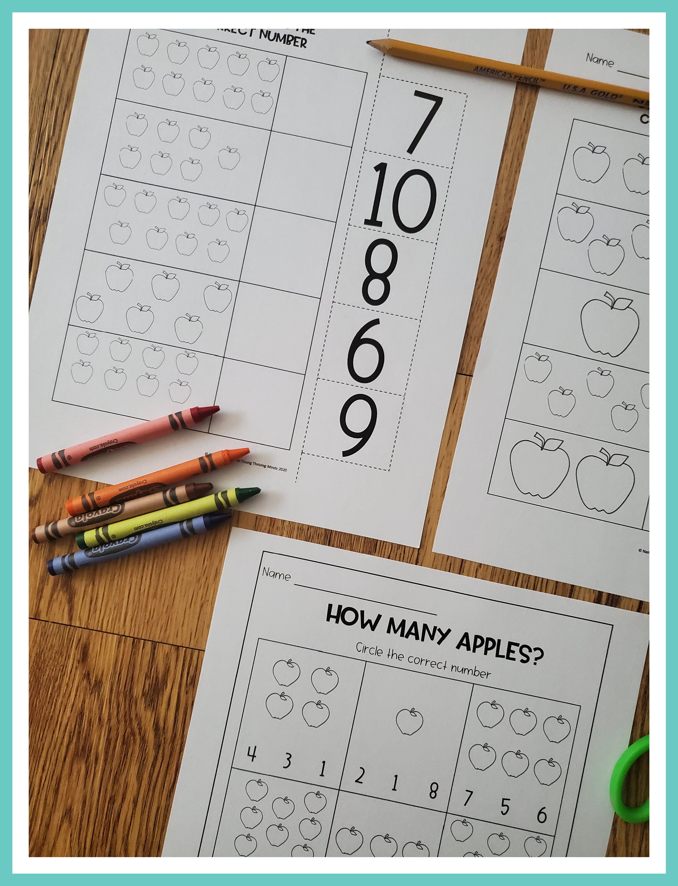 Apple Theme Pre K Activity Printable Numbers & Counting, Alphabet ...