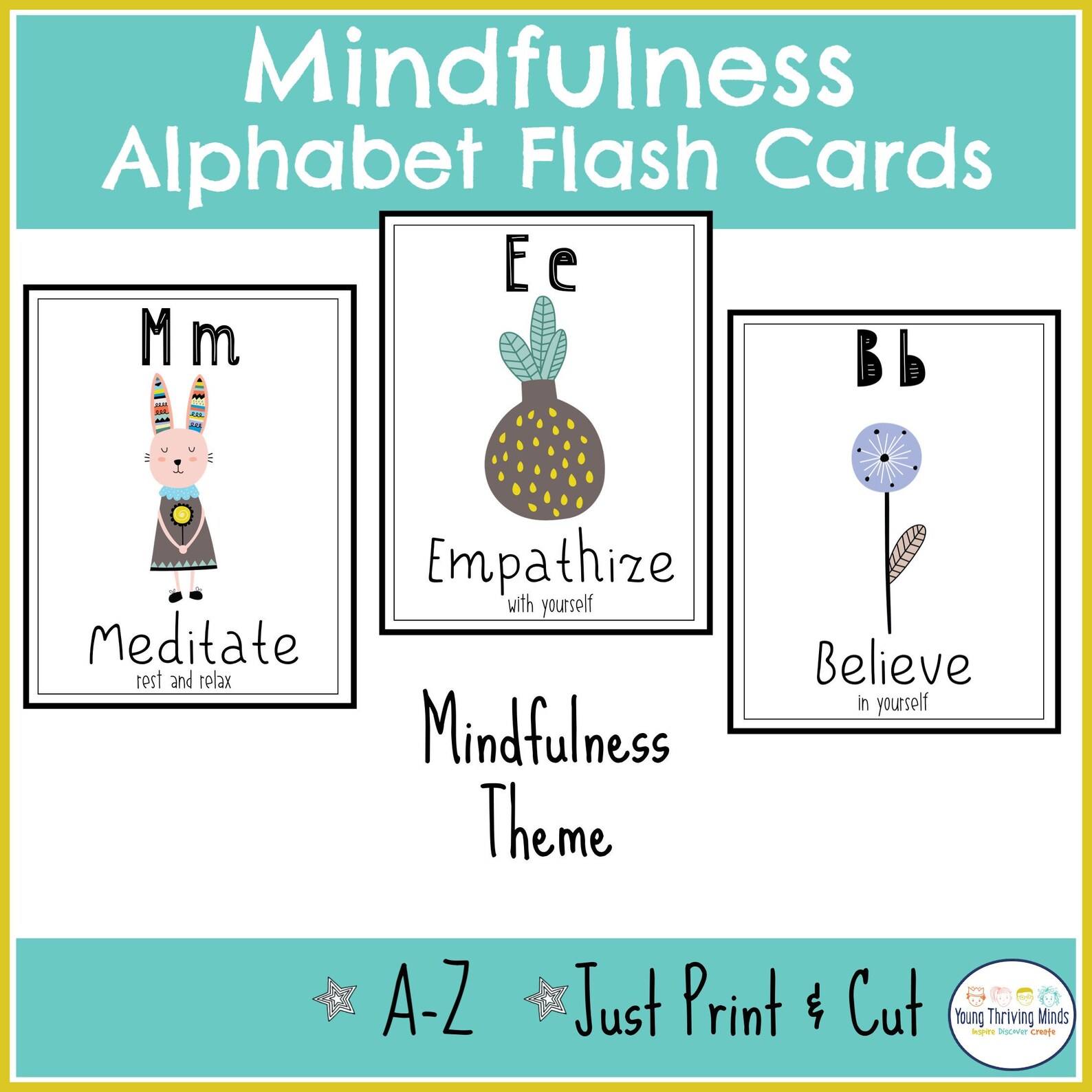 Mindfulness Alphabet Flash Card, Mindfulness Printable, Home School ...