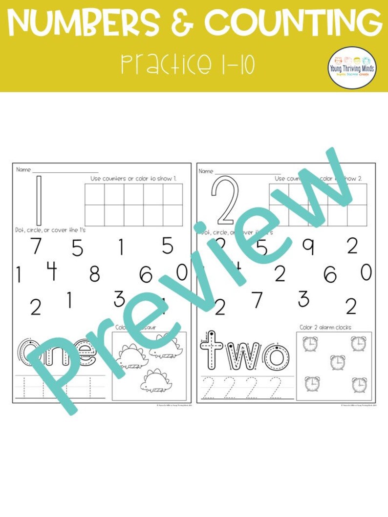 Preschool Pre K Kindergarten Numbers and Counting Practice- Instant ...