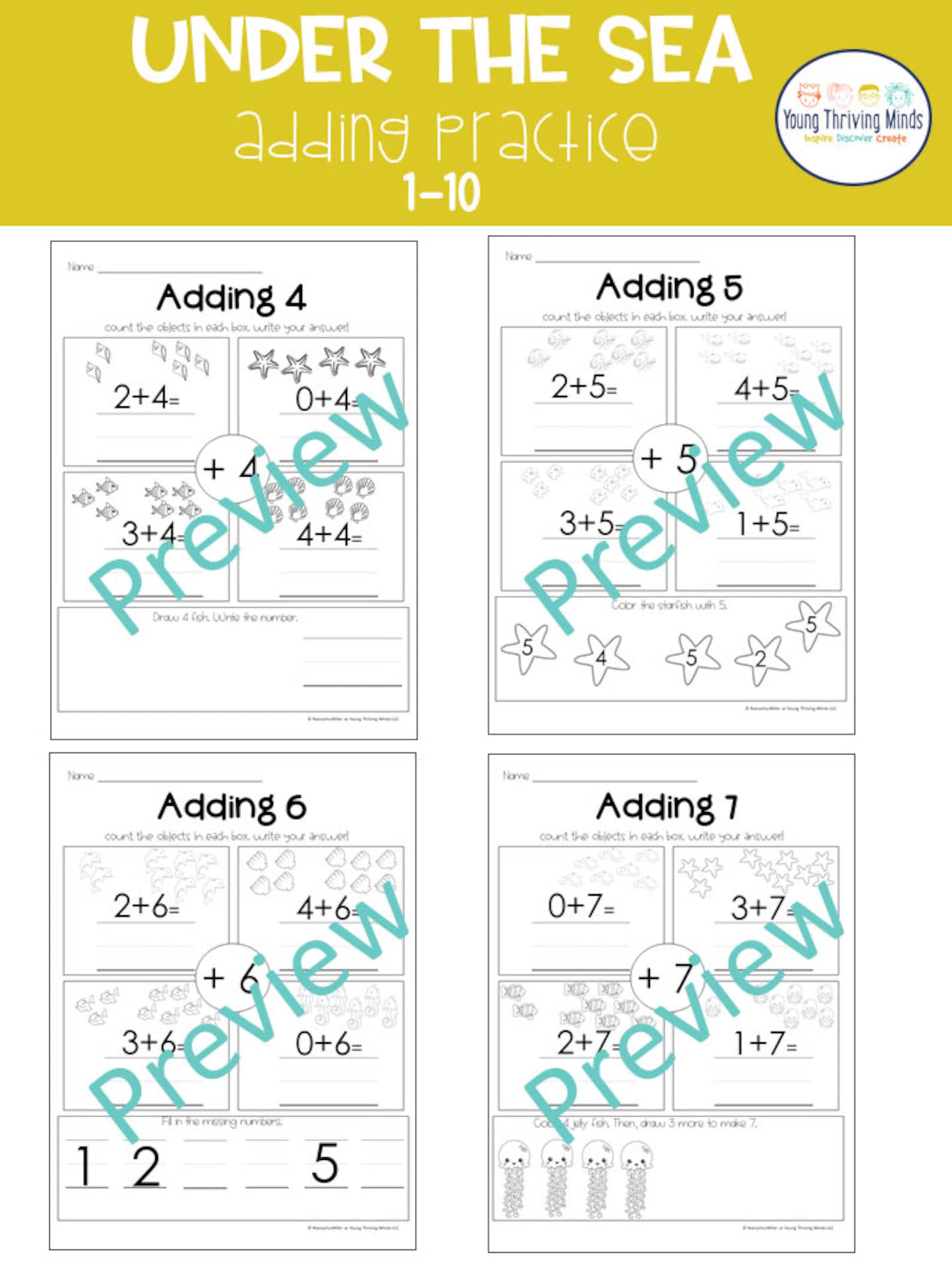 Adding Practice Preschool Printable Numbers and Counting Preschool, Pre ...