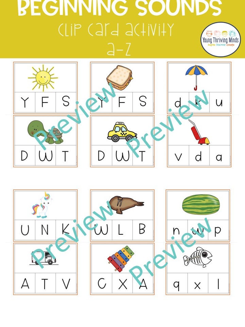 Alphabet & Beginning Sound Clip Card Activity A-Z Printable - Etsy
