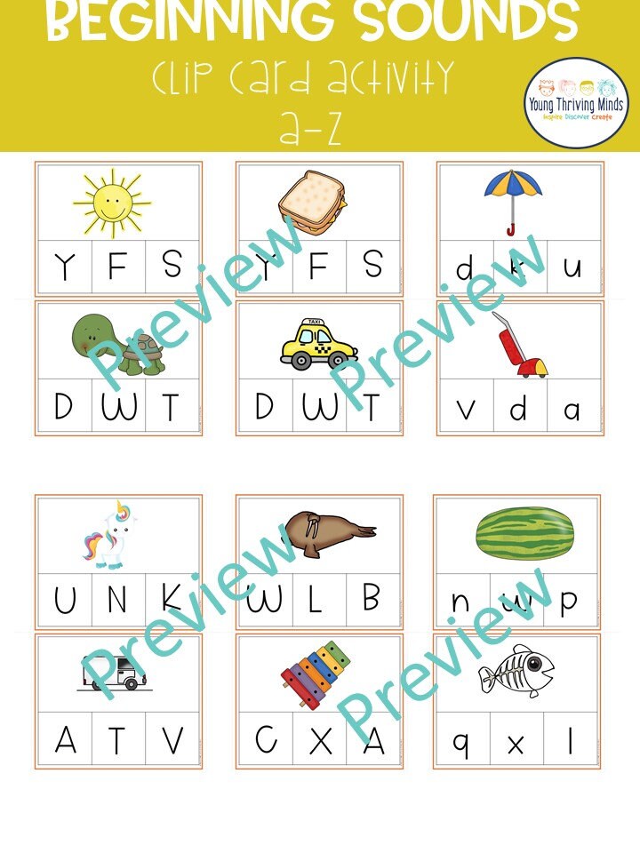 Alphabet & Beginning Sound Clip Card Activity A-Z Printable - Etsy