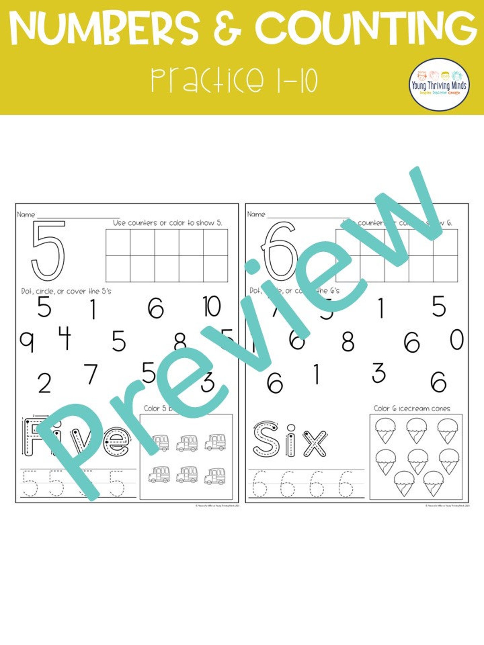 Preschool Pre K Kindergarten Numbers and Counting Practice- Instant ...