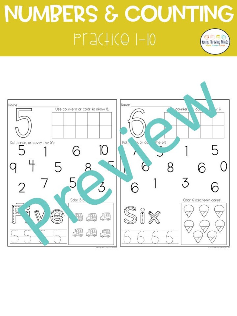 Preschool Pre K Kindergarten Numbers and Counting Practice- Instant ...