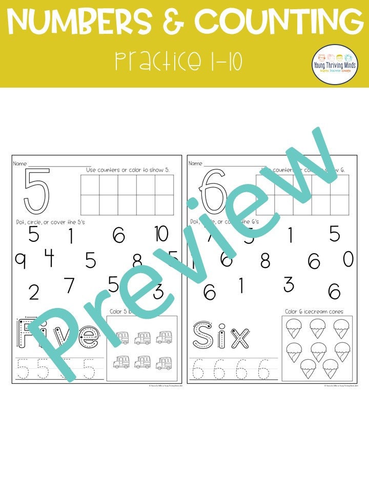 Preschool Pre K Kindergarten Numbers and Counting Practice- Instant ...