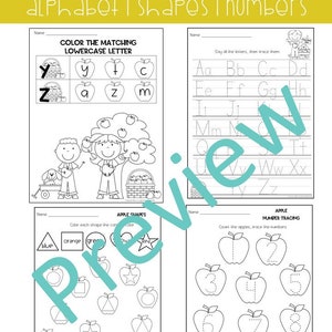 Apple Theme Pre K Activity Printable Numbers & Counting, Alphabet ...