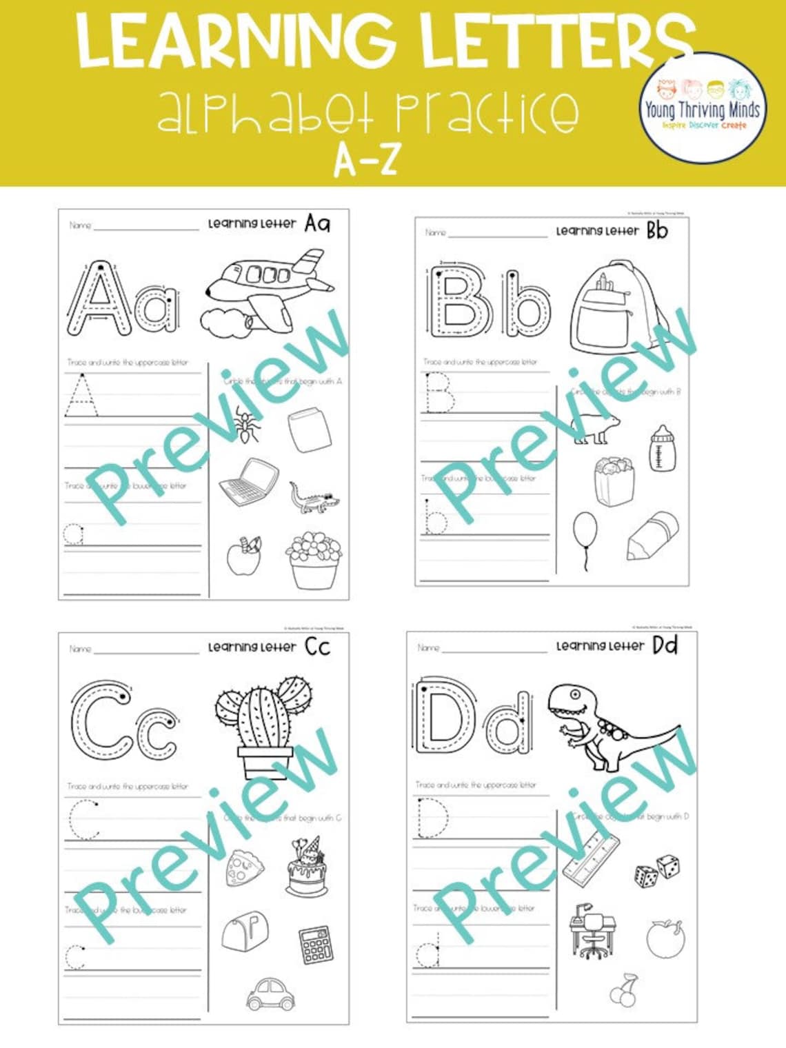 Preschool Handwriting Worksheets/ Alphabet Writing Practice/ | Etsy