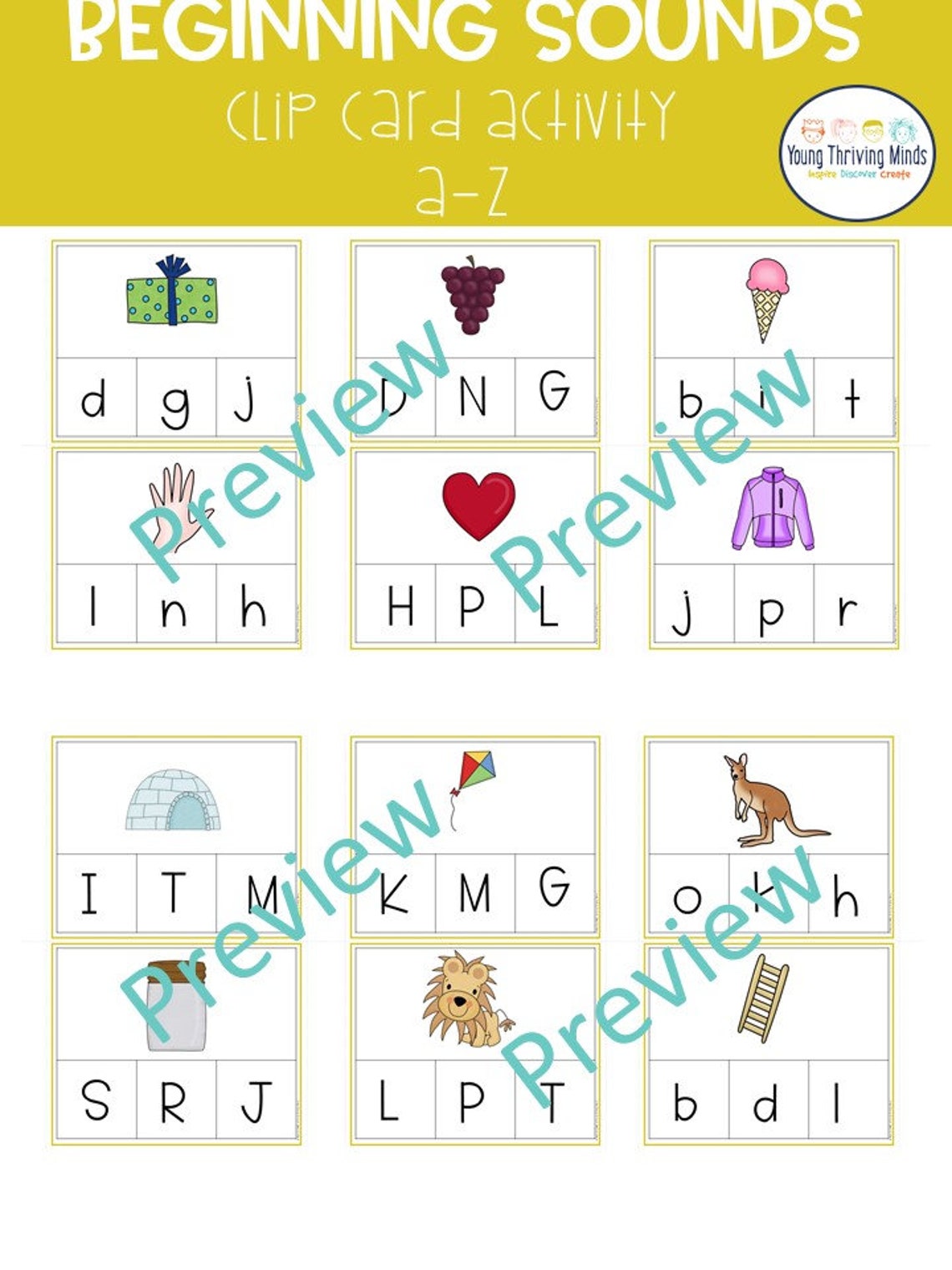 Alphabet & Beginning Sound Clip Card Activity A-Z Printable - Etsy