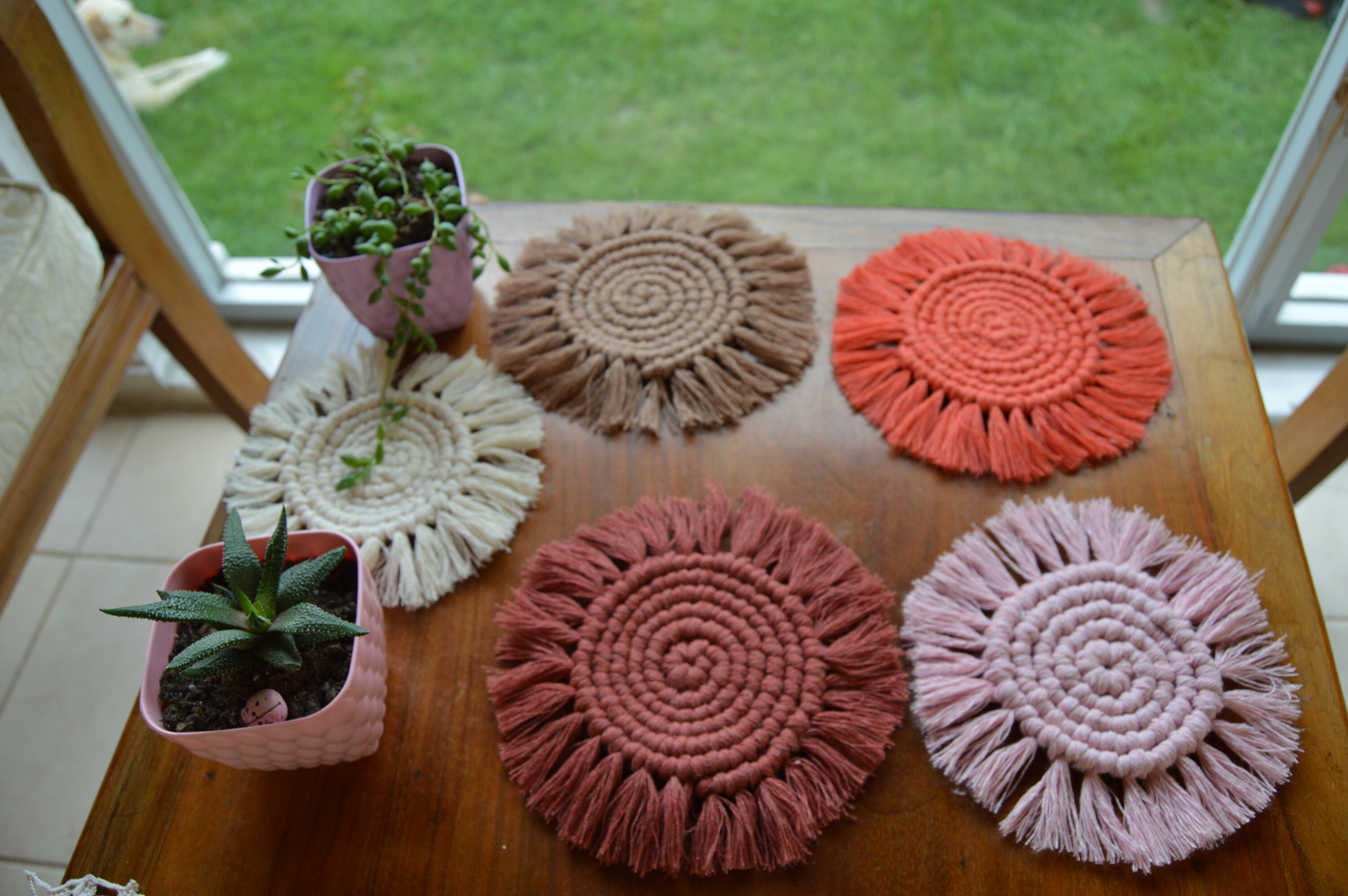 Set of 2 4 or 6 Macrame Coaster Round Handwoven Cotton | Etsy