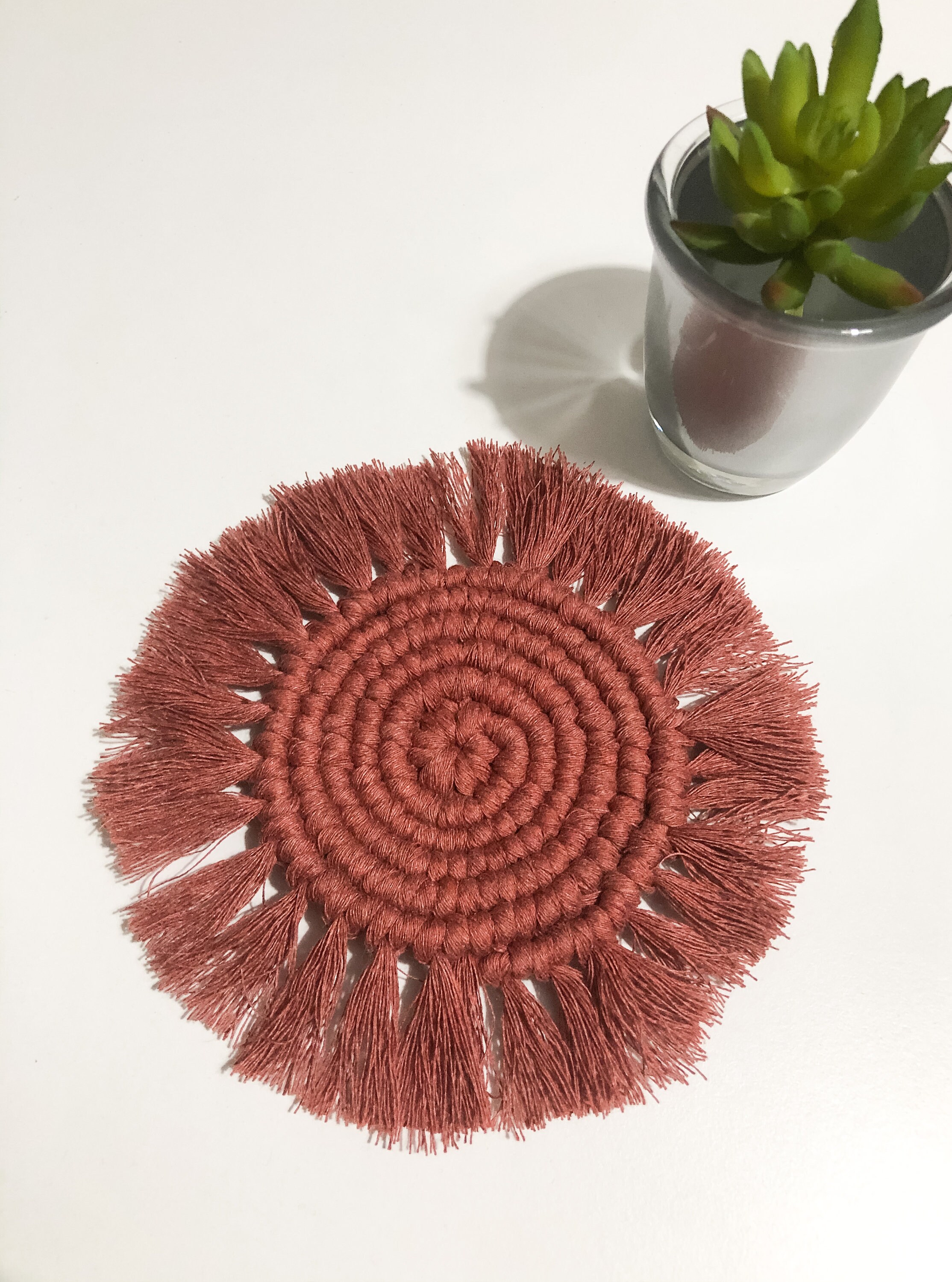 Set of 2 4 or 6 Macrame Coaster Round Handwoven Cotton | Etsy