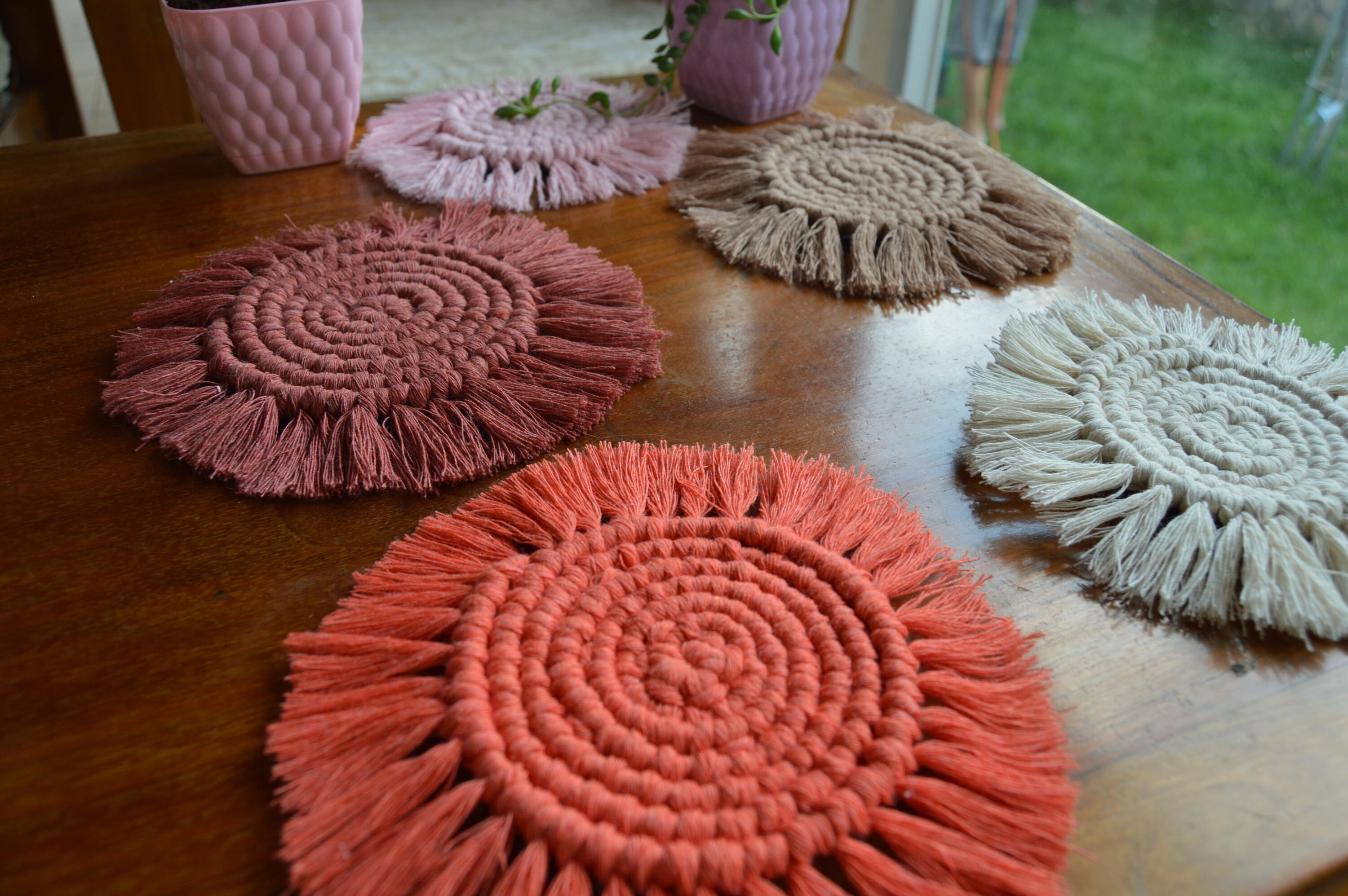 Set of 2 4 or 6 Macrame Coaster Round Handwoven Cotton | Etsy