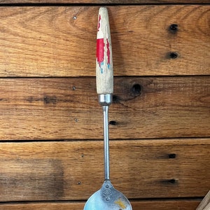 Vintage Slotted Spoon With Red Wooden Handle - A&J Kitchen Utensil ...