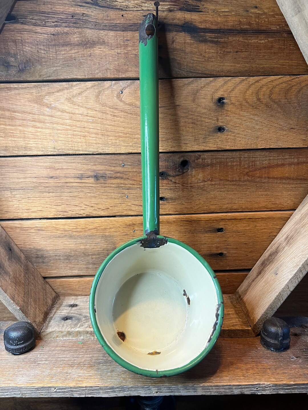 Vintage Cream & Green Enamelware Water Dipper, Community Dripper ...