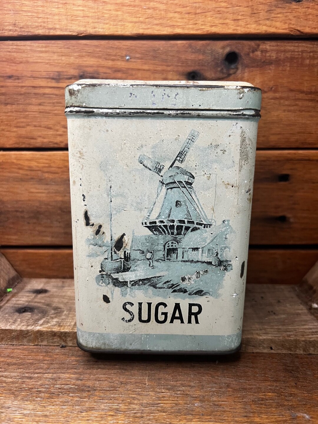 Vintage Dutch Windmill Scene on Blue and White Metal Sugar Canister - Etsy