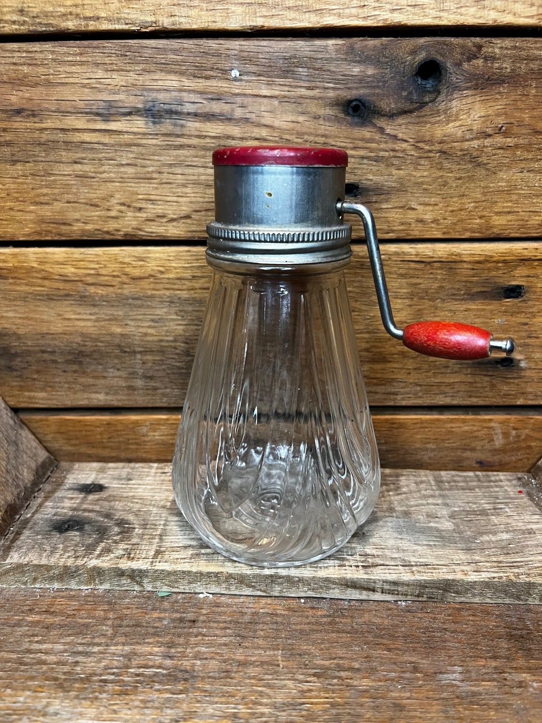 1930s Vintage Nut Crusher Hand Crank Grinder W/ Red Wood Handle, Glass ...