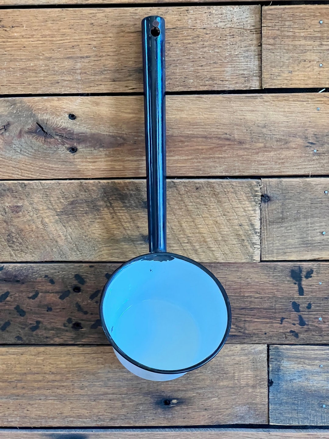 Vintage Large White and Black Trimmed Enamelware Ladle/farmhouse ...