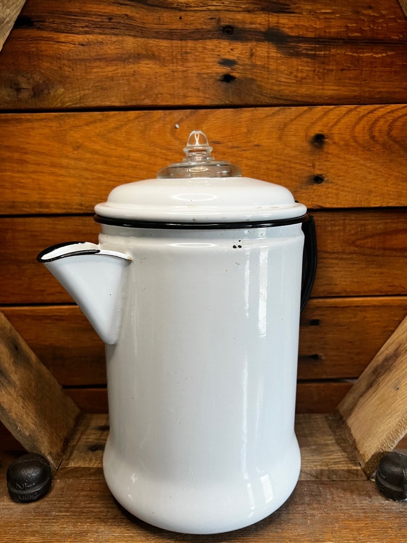 Vintage Enamelware Black / White Coffee Percolator With Top - Etsy