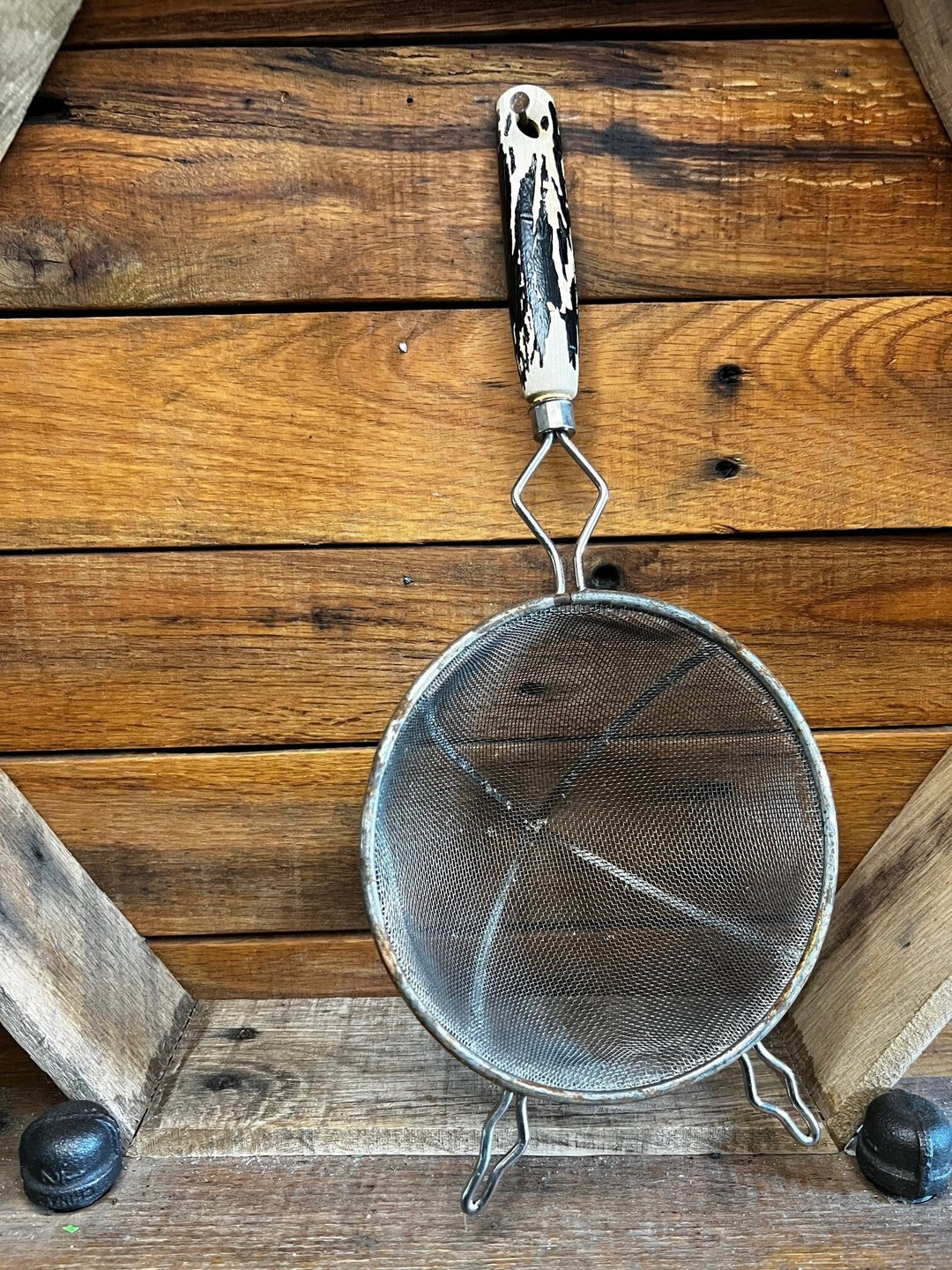 Vintage Large Black Wood Handle Sifter Strainer Kitchen Utensil ...