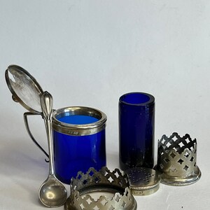 Vintage Victorian 19th Century Condiment Set Bristol Blue Glass ...