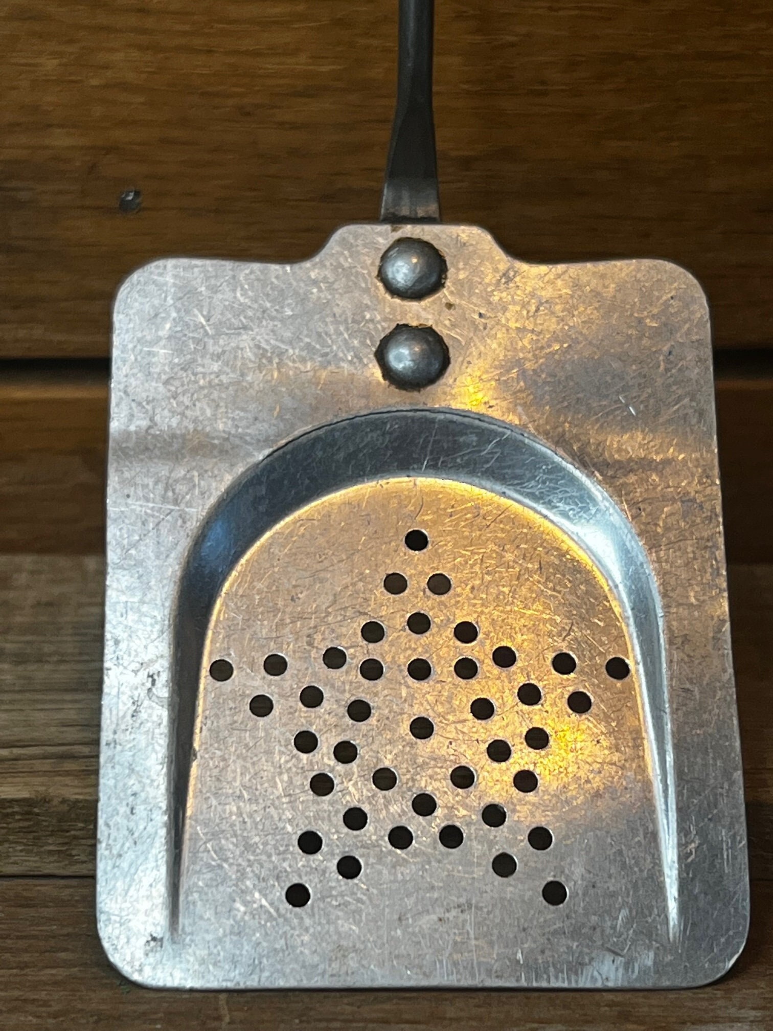 Vintage Super Short Wood Handle Star Pattern Holed Spatula Turner ...