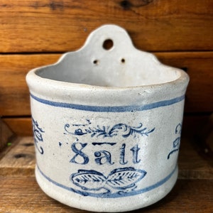Large Vintage Stoneware Blue Onion Salt Cellar Box | Farmhouse Salt Box ...