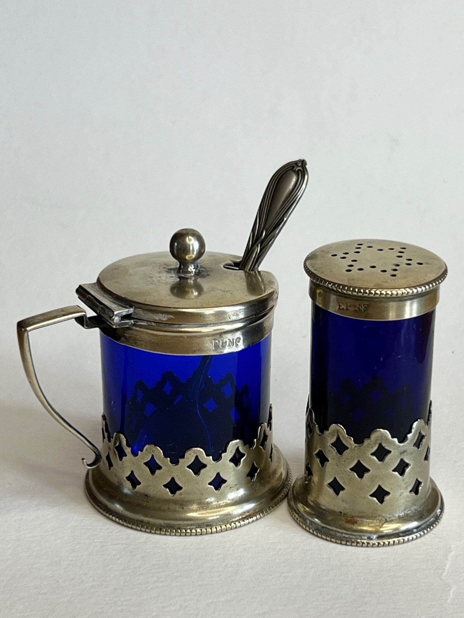 Vintage Victorian 19th Century Condiment Set Bristol Blue Glass ...