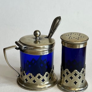 Vintage Victorian 19th Century Condiment Set Bristol Blue Glass ...
