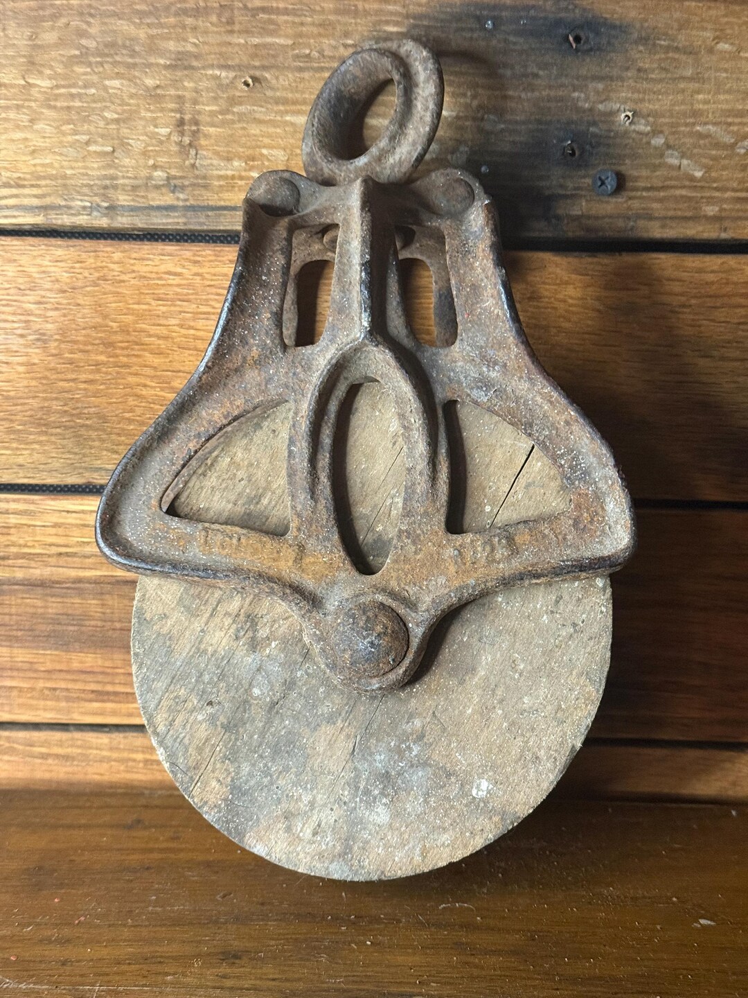 Vintage Louden A23 Cast Iron and Wood Pulley Primitive Farm Vintage ...