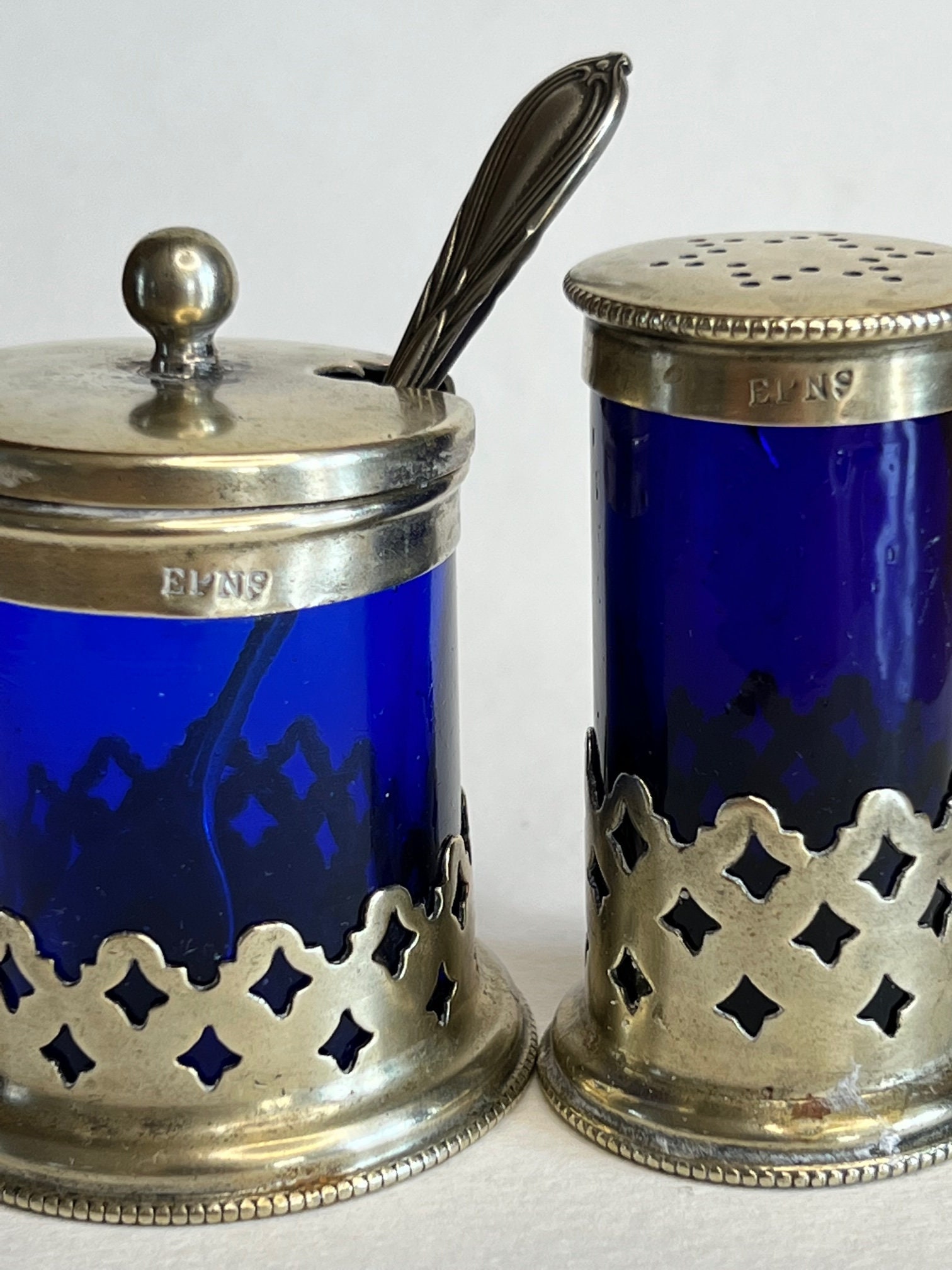 Vintage Victorian 19th Century Condiment Set Bristol Blue Glass ...