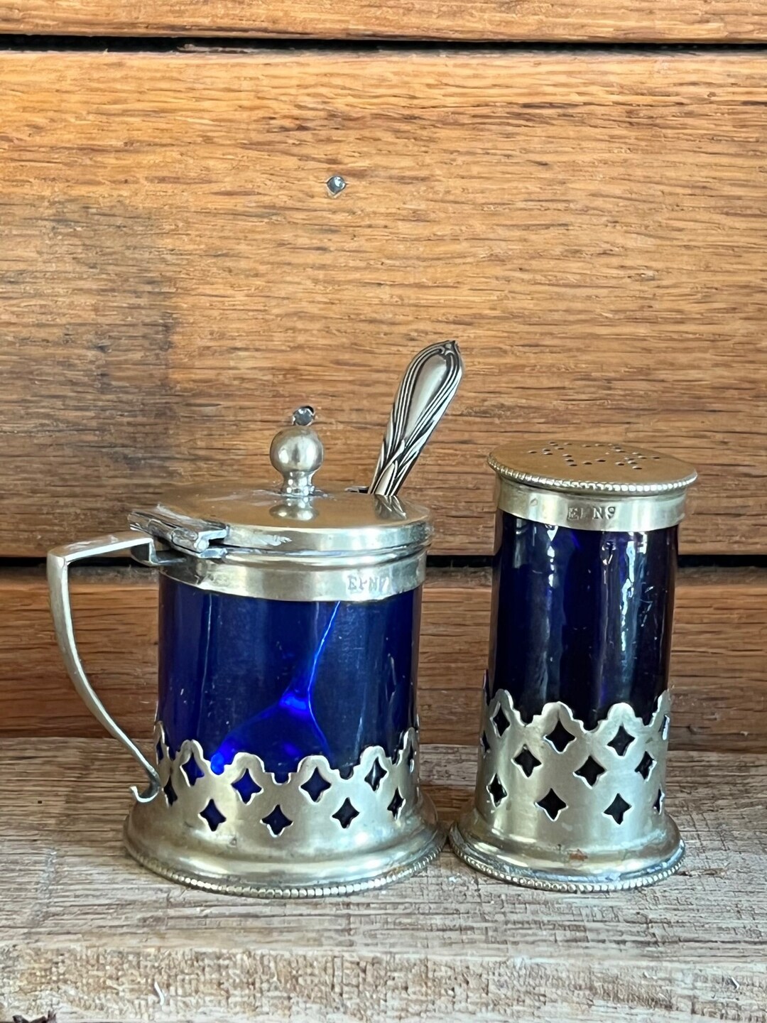 Vintage Victorian 19th Century Condiment Set Bristol Blue Glass ...