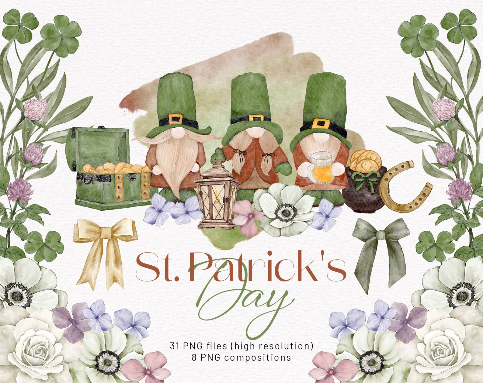 St. Patrick's Day Watercolor Clipart. Green Gnome - Etsy