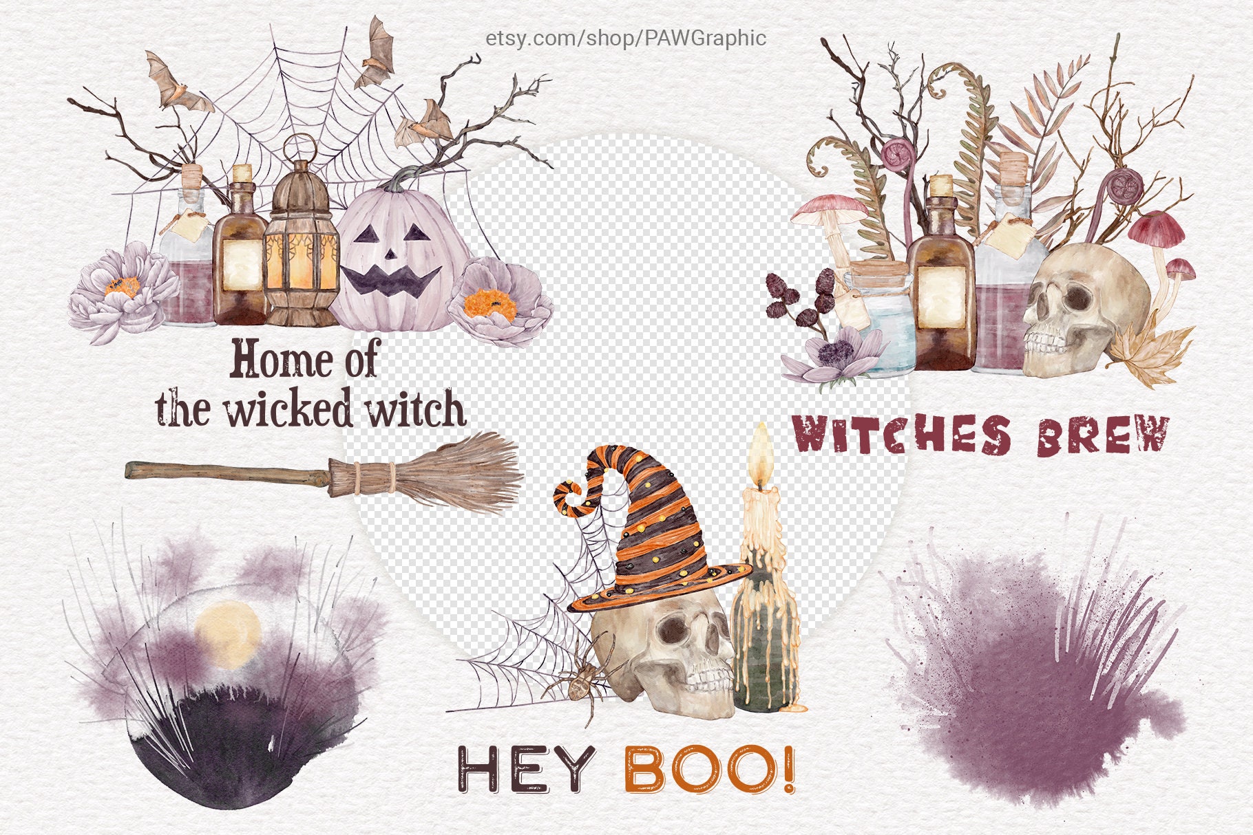 Halloween Watercolor Clipart Halloween Cards Spooky Clipart - Etsy