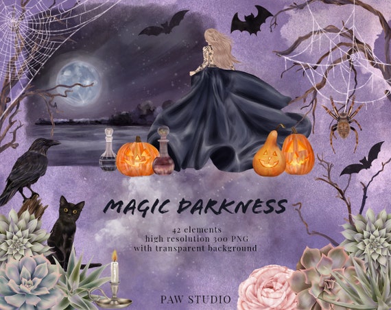 Halloween Clipart Witch Spooky Clip Art Wizard Clipart Pumpkin - Etsy