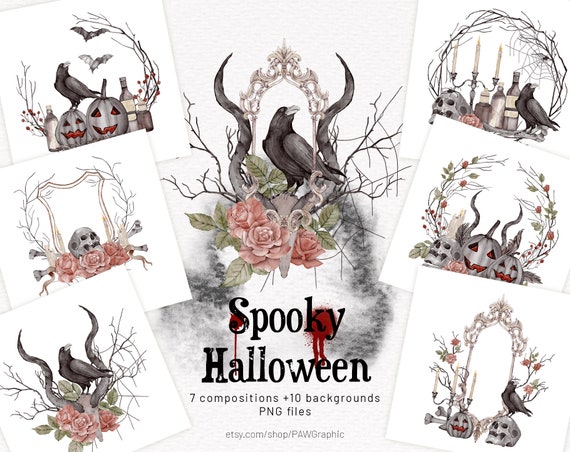 Halloween Clipart Autumn Clipart Fall Spooky Watercolor - Etsy
