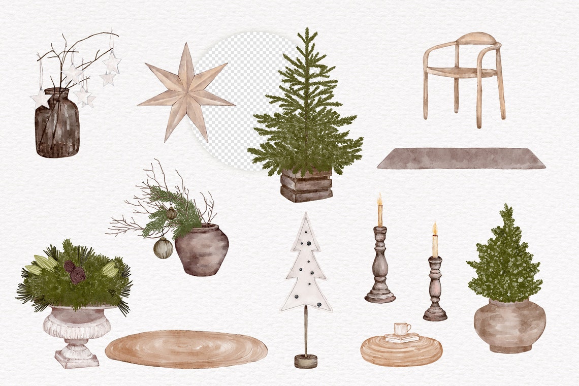 Holly Christmas Clipart Boho Winter Home Decor Cozy Clipart - Etsy