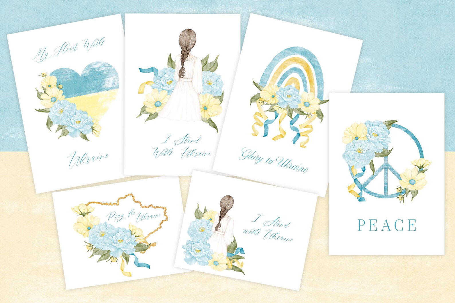 Blue Yellow Clipart Bundle Ukraine Card Template Flowers | Etsy