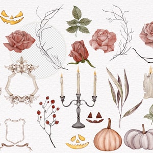 Halloween Clipart Autumn Flowers Clipart Fall Spooky Watercolor Happy ...