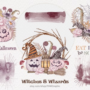 Halloween Watercolor Clipart Halloween Cards Spooky Clipart Pumpkin ...