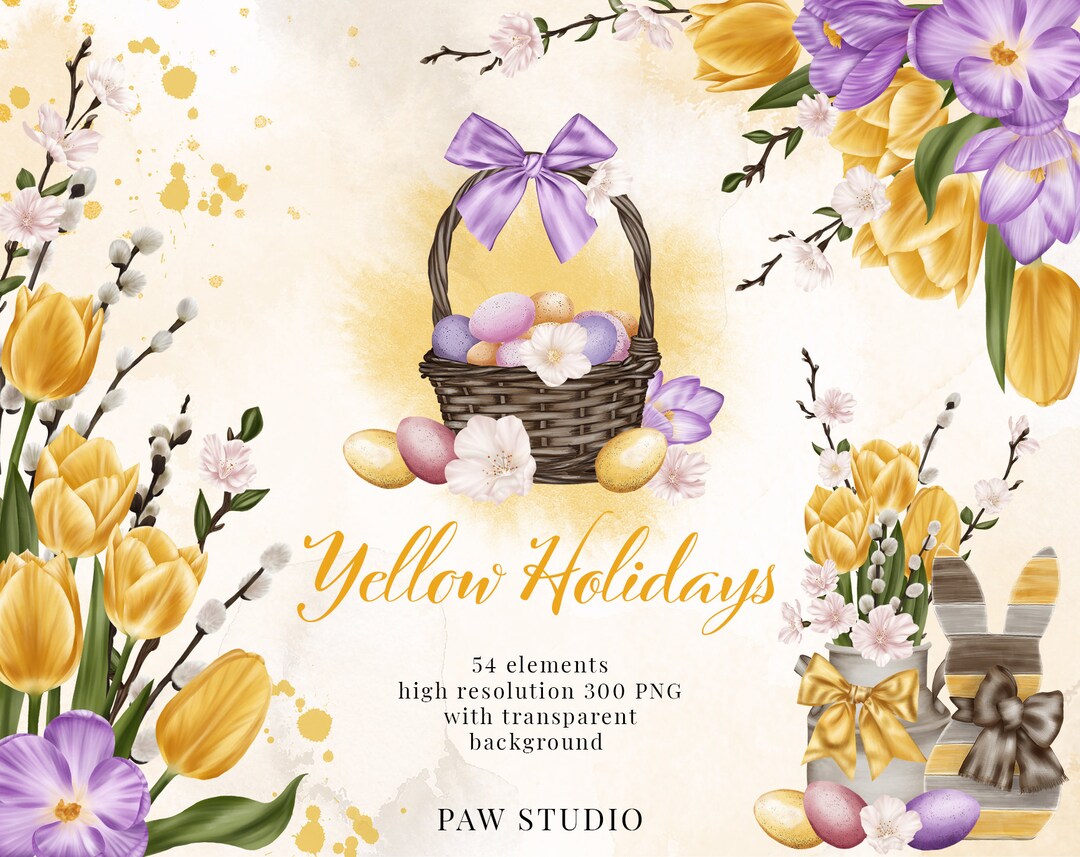 Easter Clipart. Spring Flowers Clipart. Floral Clipart. Yellow Tulips ...