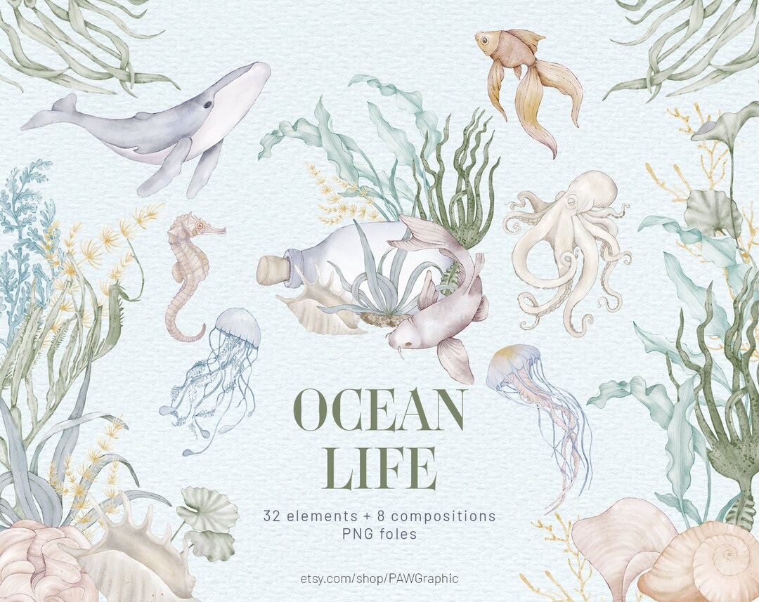 Underwater Clipart Nursery Ocean Summer Clipart Under the Sea Nautical ...