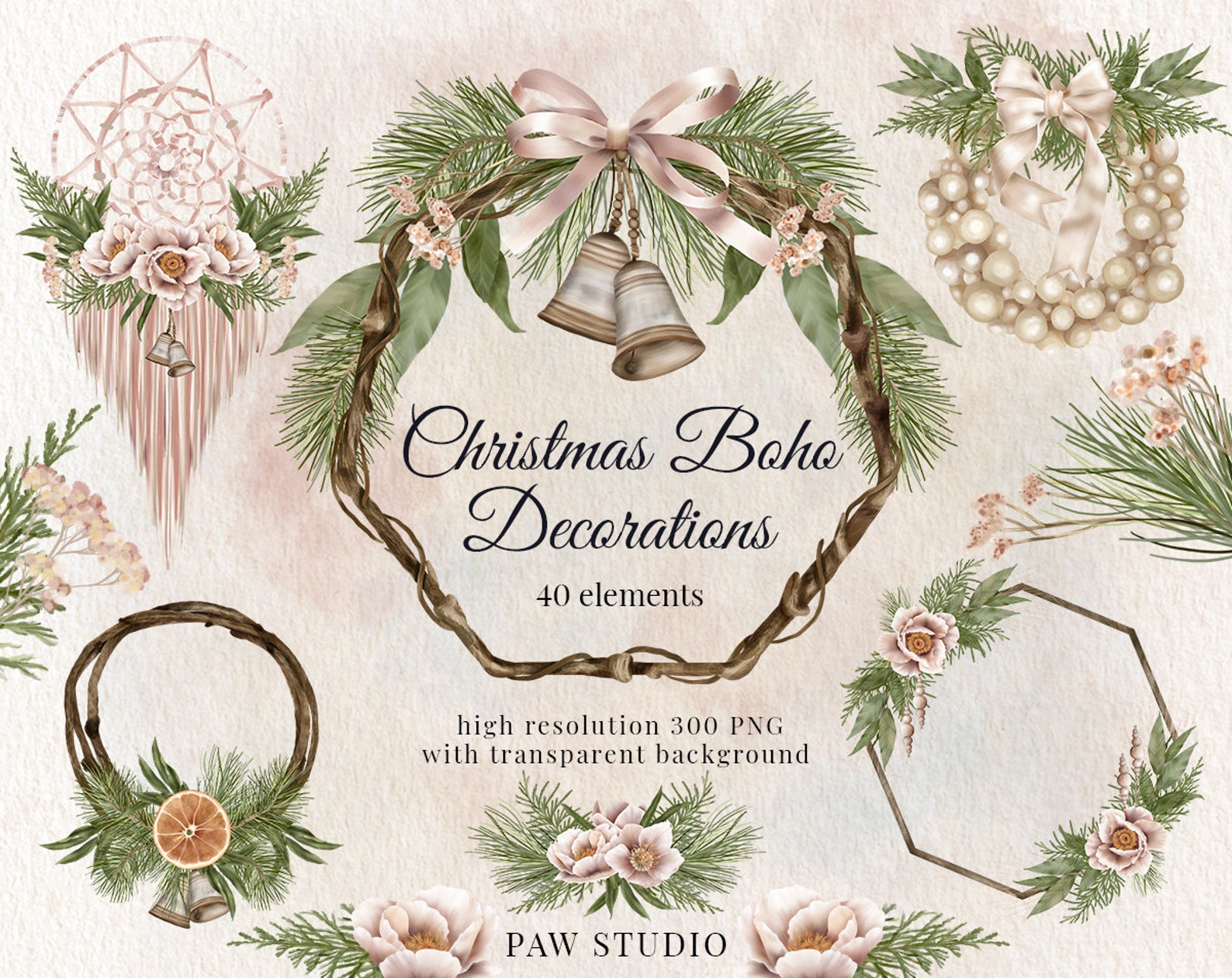 Christmas Boho Border Bouquet Wreath Frame Winter Decorations - Etsy