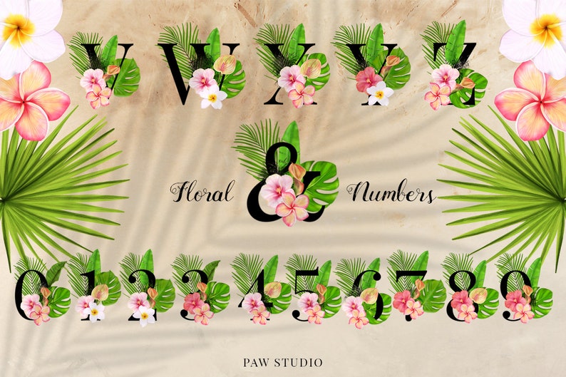 Floral Letters Clipart. Tropical Alphabet Exotic Flowers Palm - Etsy